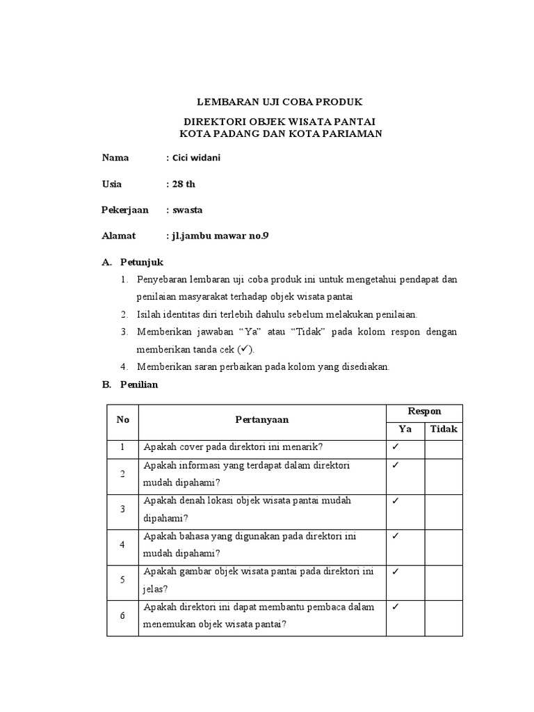 Lembaran Uji Coba Produk | PDF