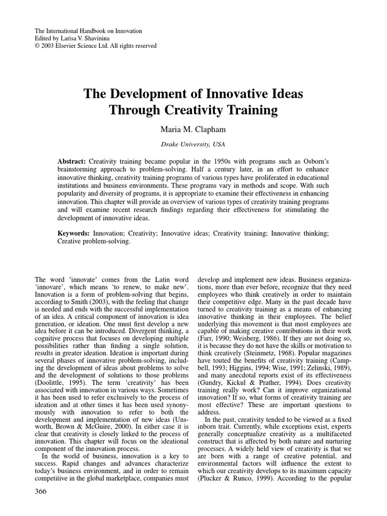Clapham - Creativity Training | PDF | Creativity | Brainstorming