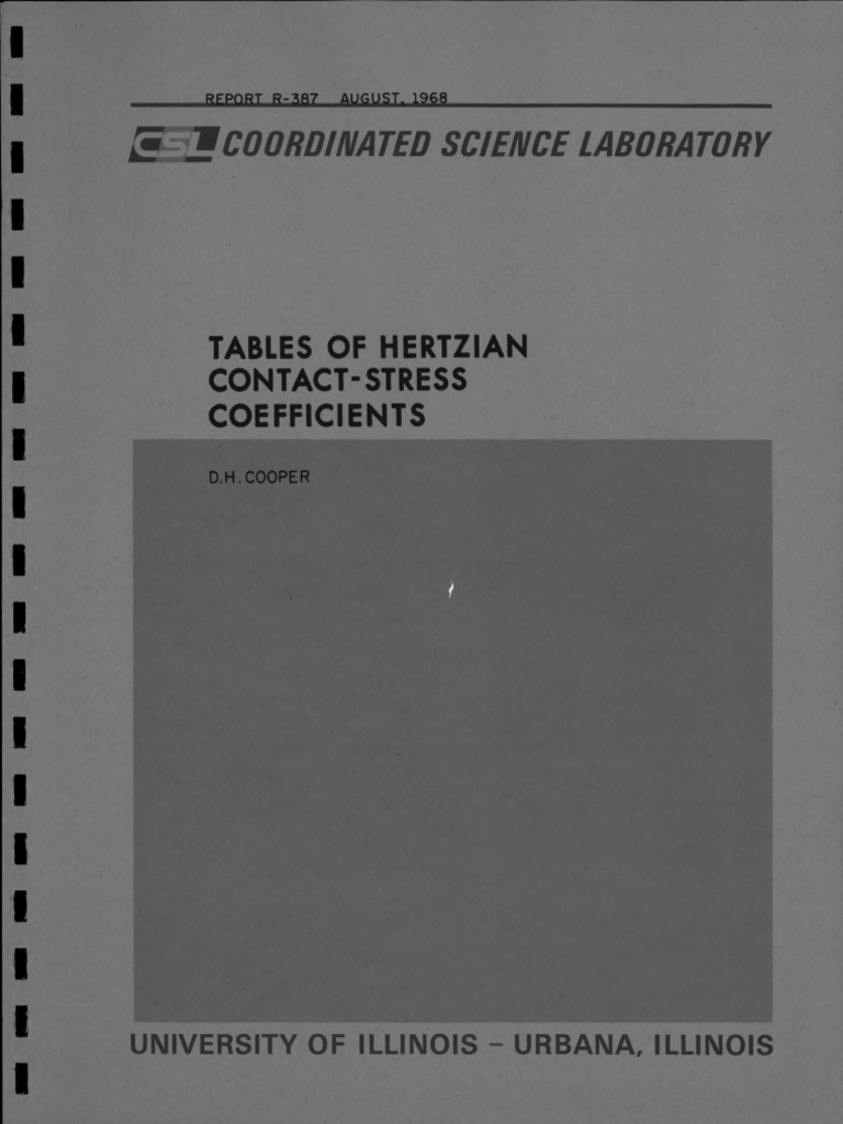 Tables of Hertzian Contact-Stress Coefficients: Ncoordinated Scien Ce Laboratory | PDF ...
