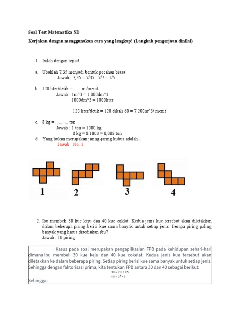 Soal Test Matematika SD Salinan | PDF