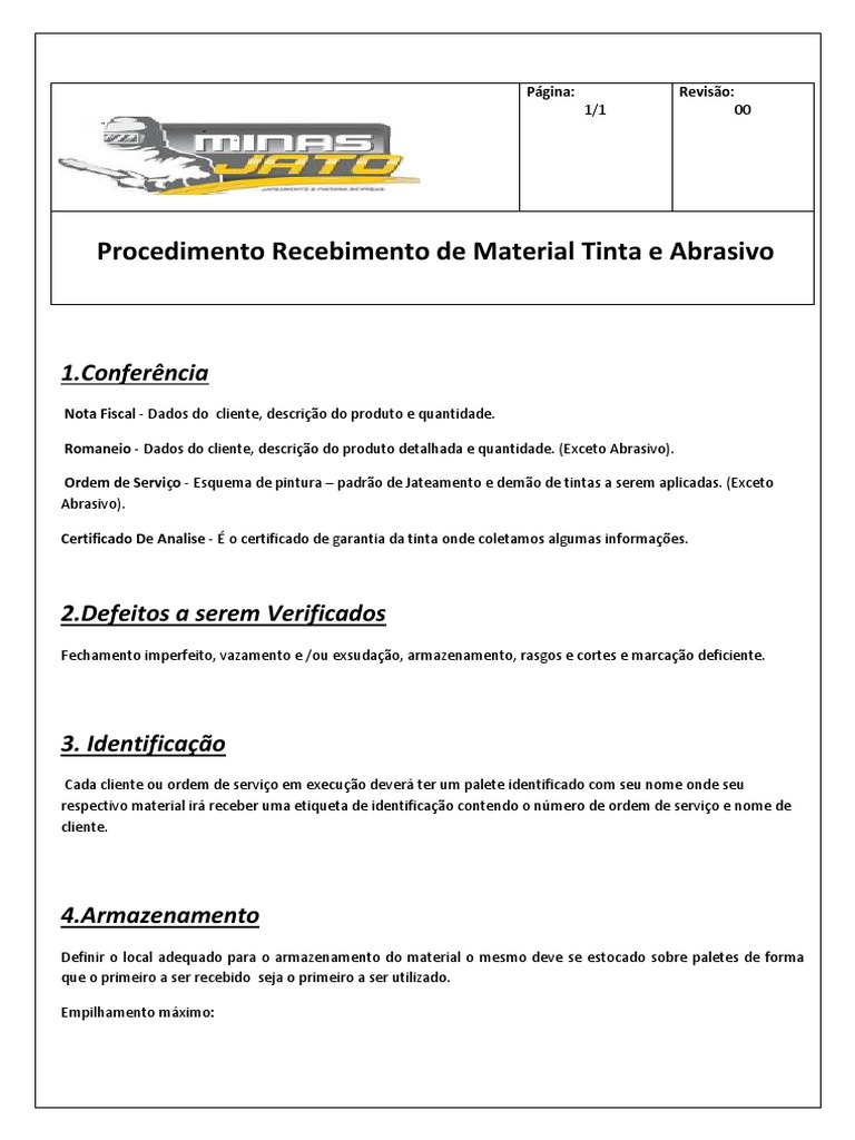 Procedimento de Recebimento e Armazenamento de Tintas | PDF