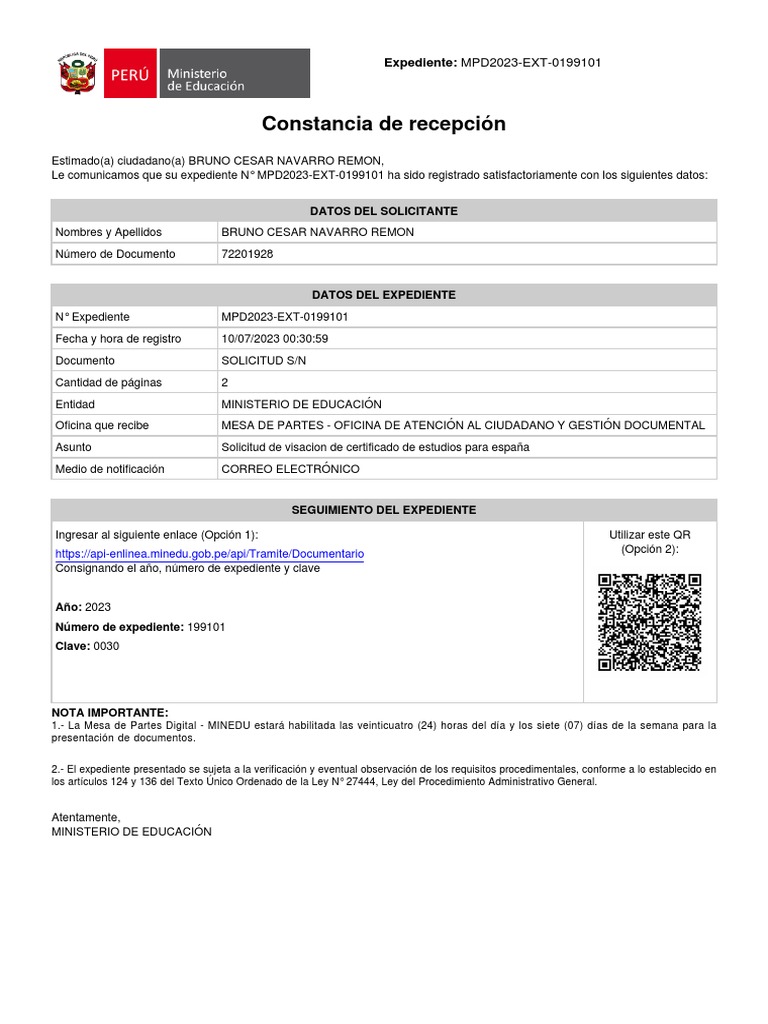 Constancia de Recepcion | PDF