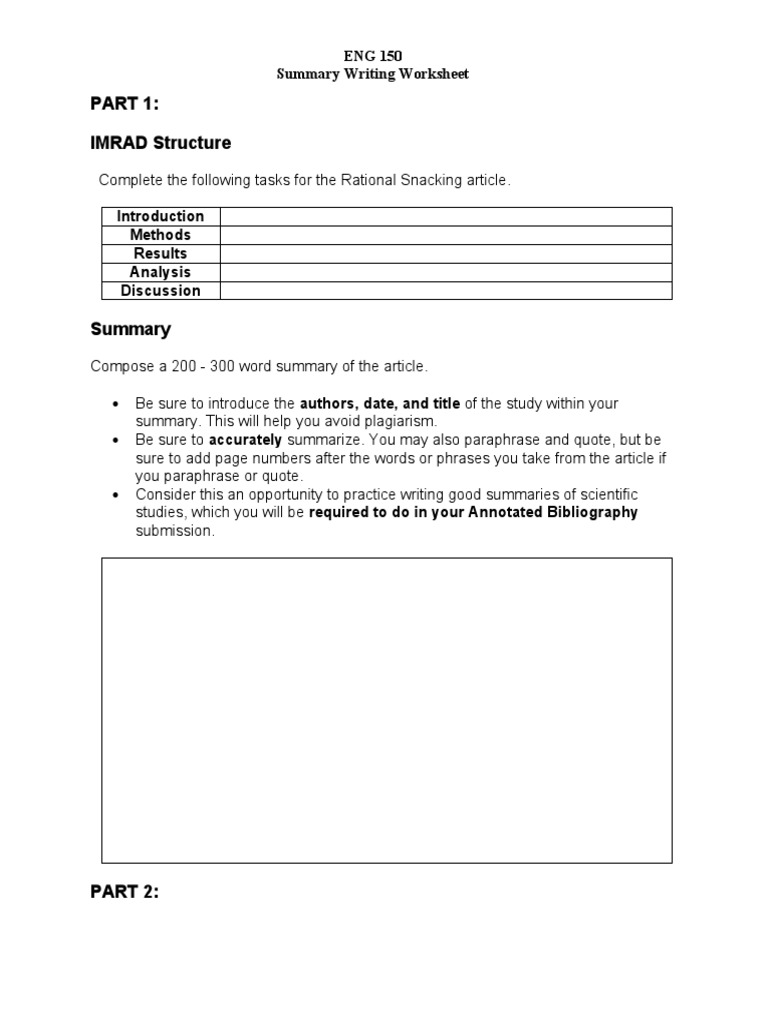Summary Writing for ENG 150 Students | PDF | Language Arts & Discipline