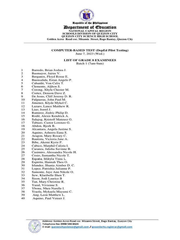 CBT List of G8 Examinees | PDF | Philippines