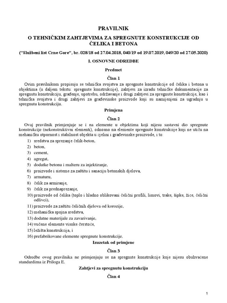 Pravilnik o Tehnickim Zahtjevima Za Spregnute Konstrukcije Od Celika I ...