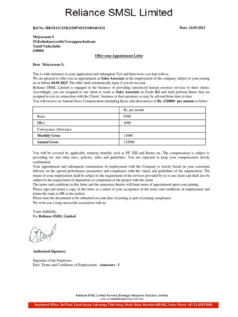Offer Letter-5 | PDF | Identity Document | Employment