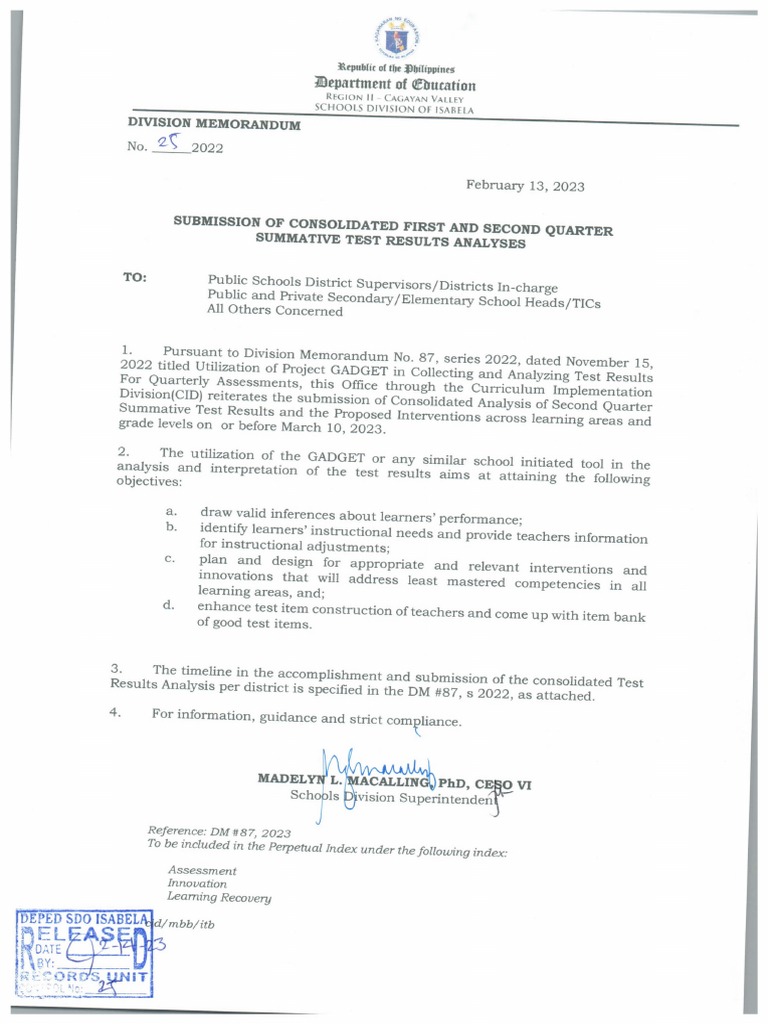 Memo On Summative Test Results Analyses and Proposed Interventions | PDF