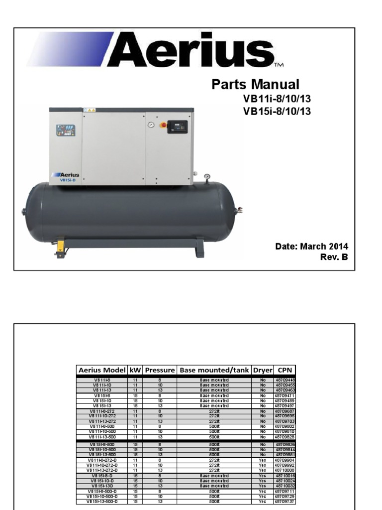 Aerius VB1115 Parts Manual Rev B | PDF | Clothes Dryer | Hydraulics