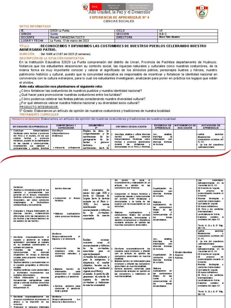 EDA-4-Grado 5° 2023 | PDF | Aprendizaje