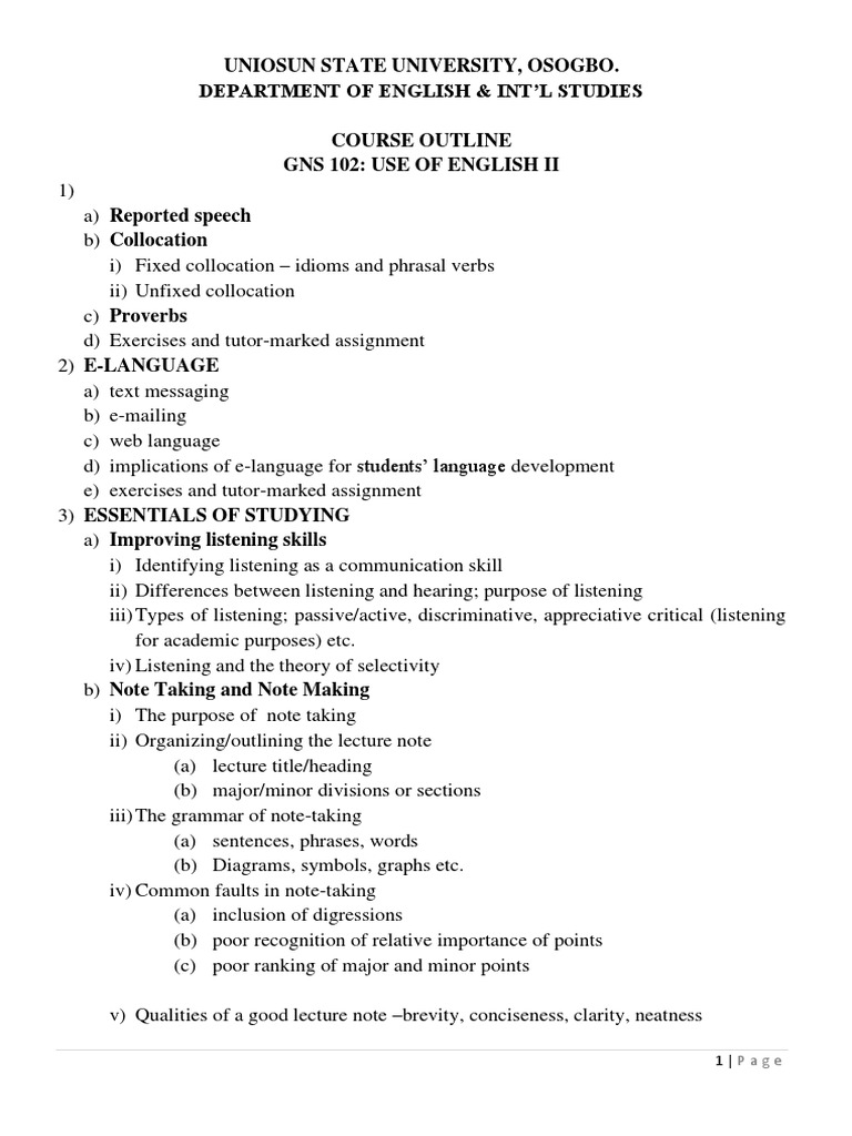 Gns 102-Course Outline | PDF | Essays | Writing