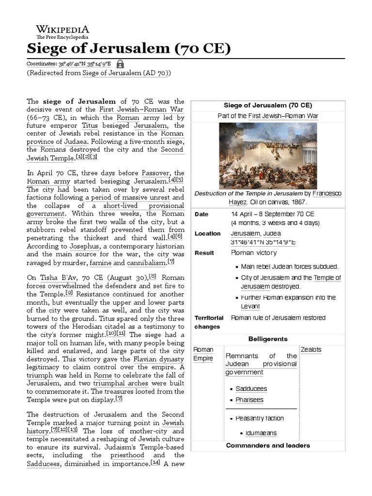 Siege of Jerusalem: 70 CE Overview | PDF | Jews And Judaism