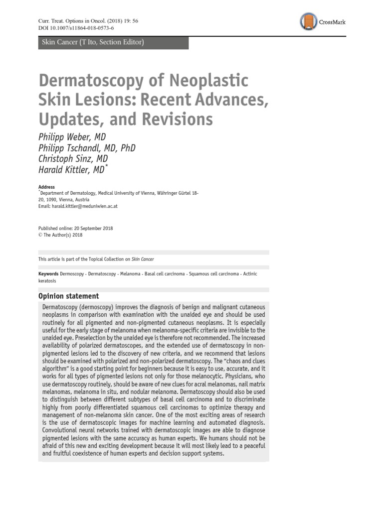 Dermatoscopy of Neoplastic Skin Lesions: Recent Advances, Updates, and ...