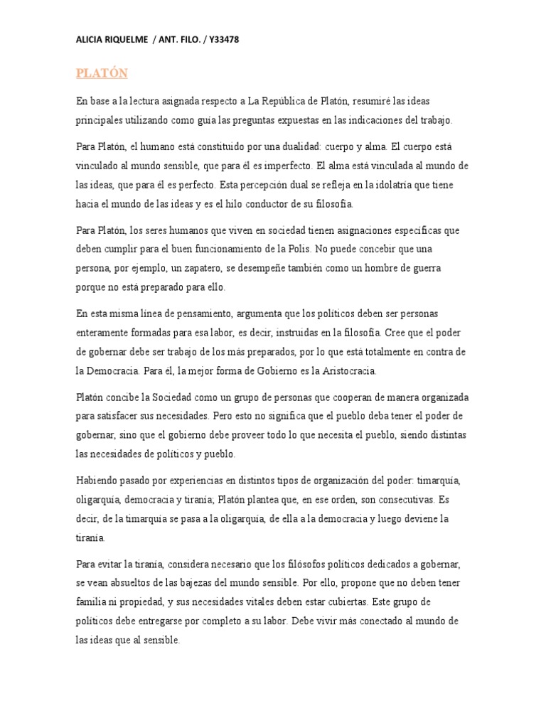 Filosofía Política de Platón en La República | PDF | Platón | Democracia