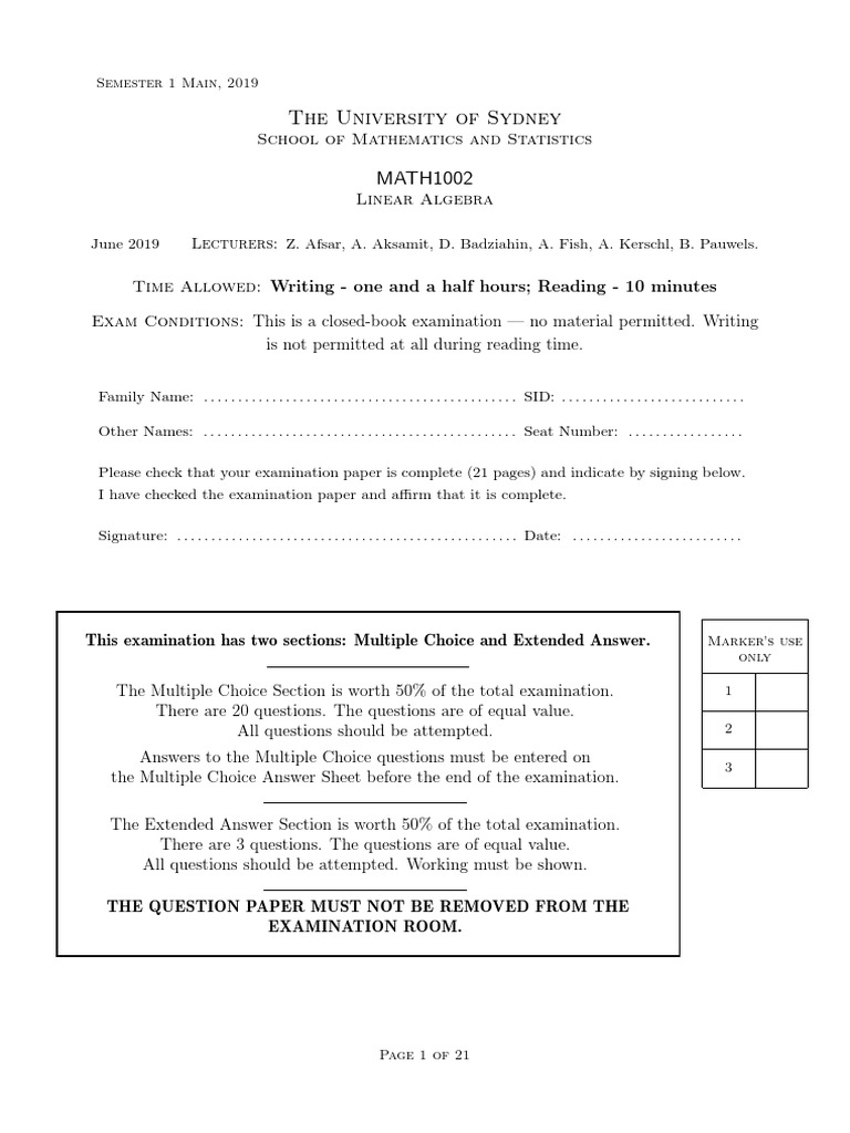 2019 Exam | PDF | Matrix (Mathematics) | Eigenvalues And Eigenvectors