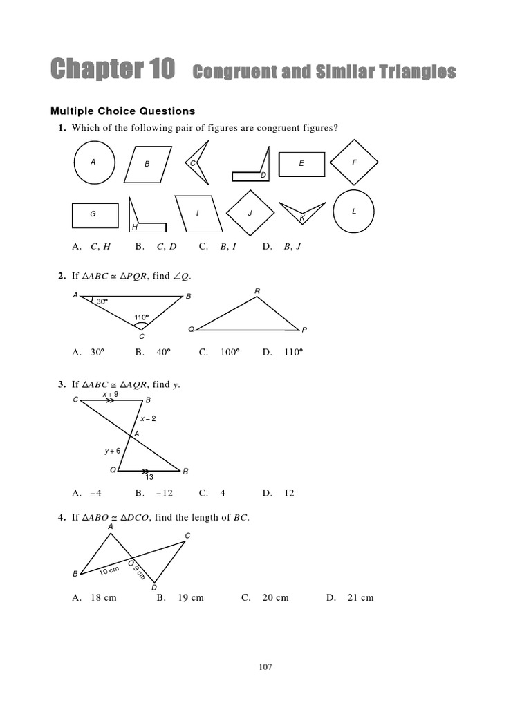 S2 CH 10 Congruent and Similar Triangles Q | PDF | Area | Triangle