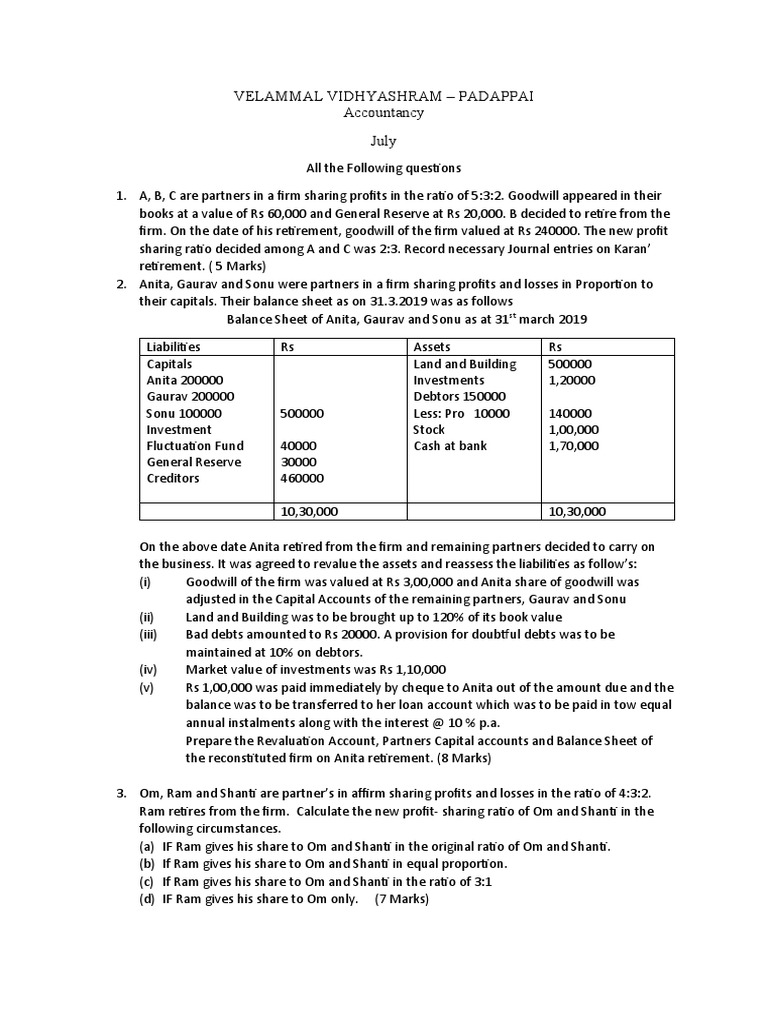 Acc Retirement Toppers Question Paper | PDF | Goodwill (Accounting ...