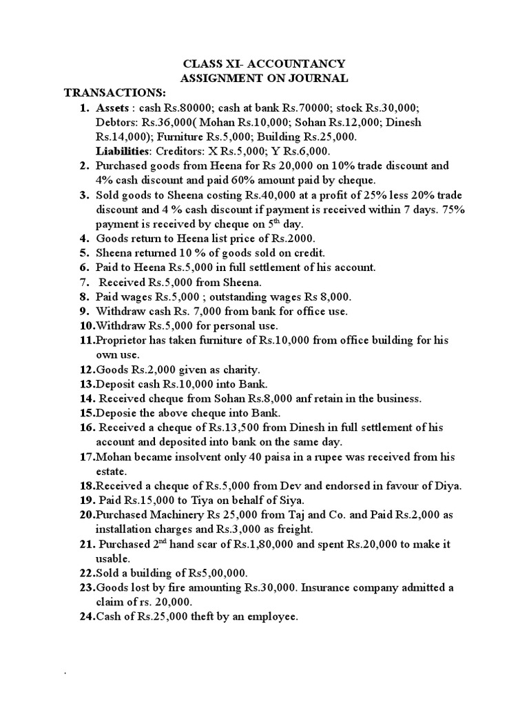 CLASS XI Journal Assignment | PDF | Discounting | Cheque