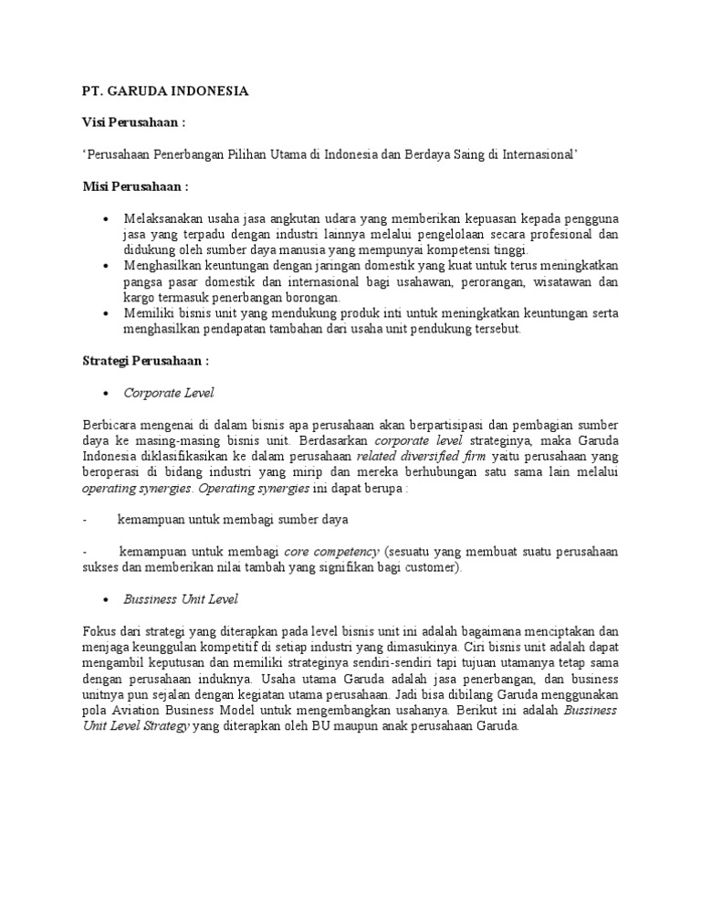 Visi Misi Garuda Indonesia | PDF | Bisnis | Pengelolaan Keuangan & Uang