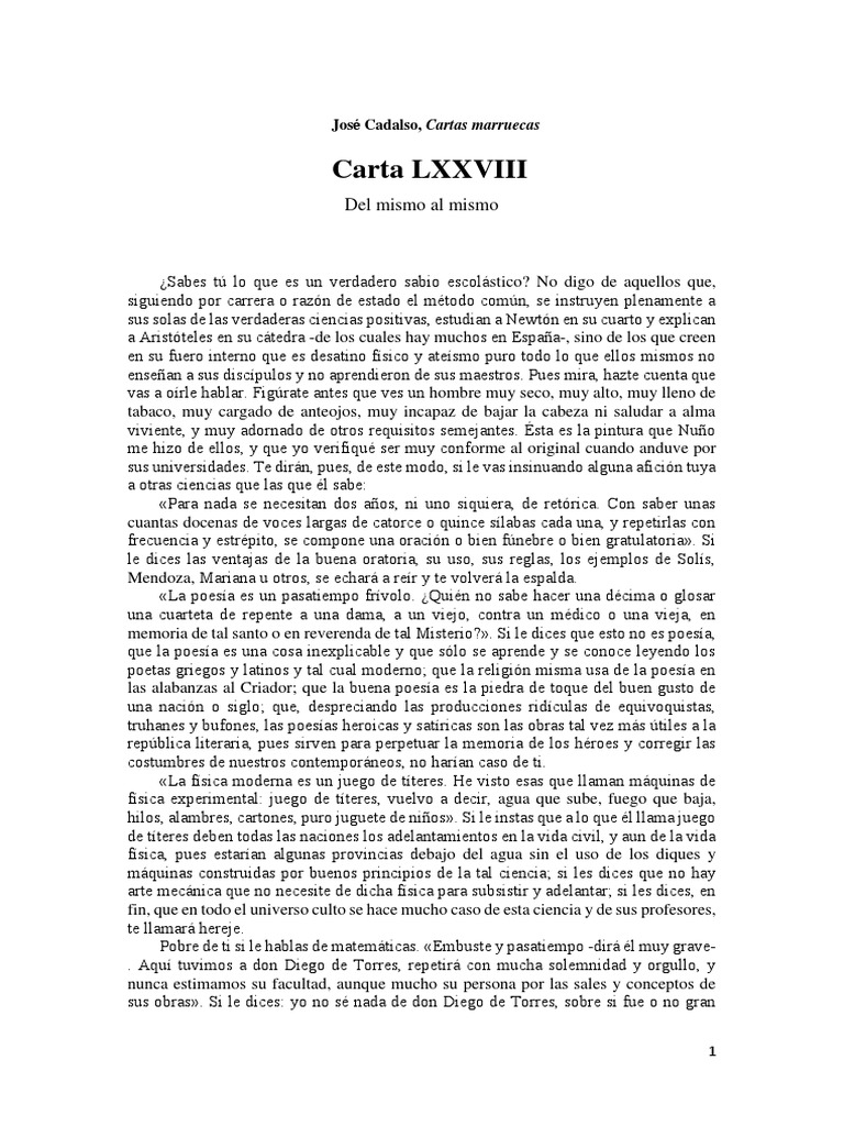 José Cadalso Cartas Marruecas Carta LXXVIII | PDF
