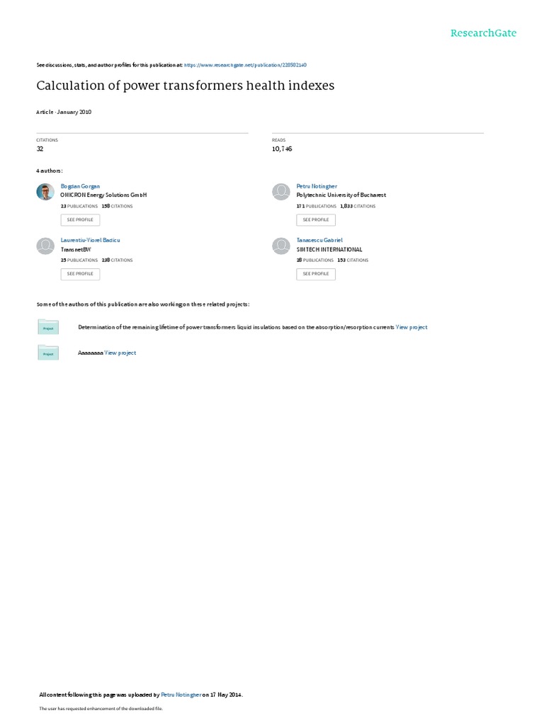 Calculation of Power Transformers Health Indexes | Download Free PDF ...