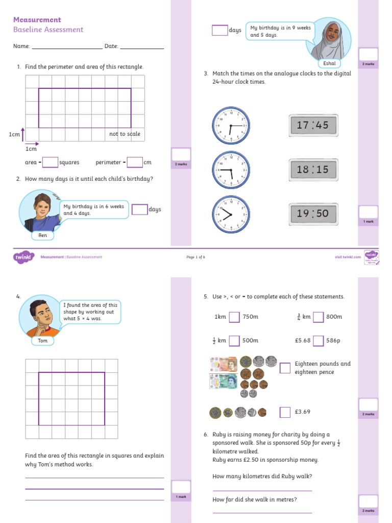 Baseline Assessment | PDF | Area | Elementary Mathematics
