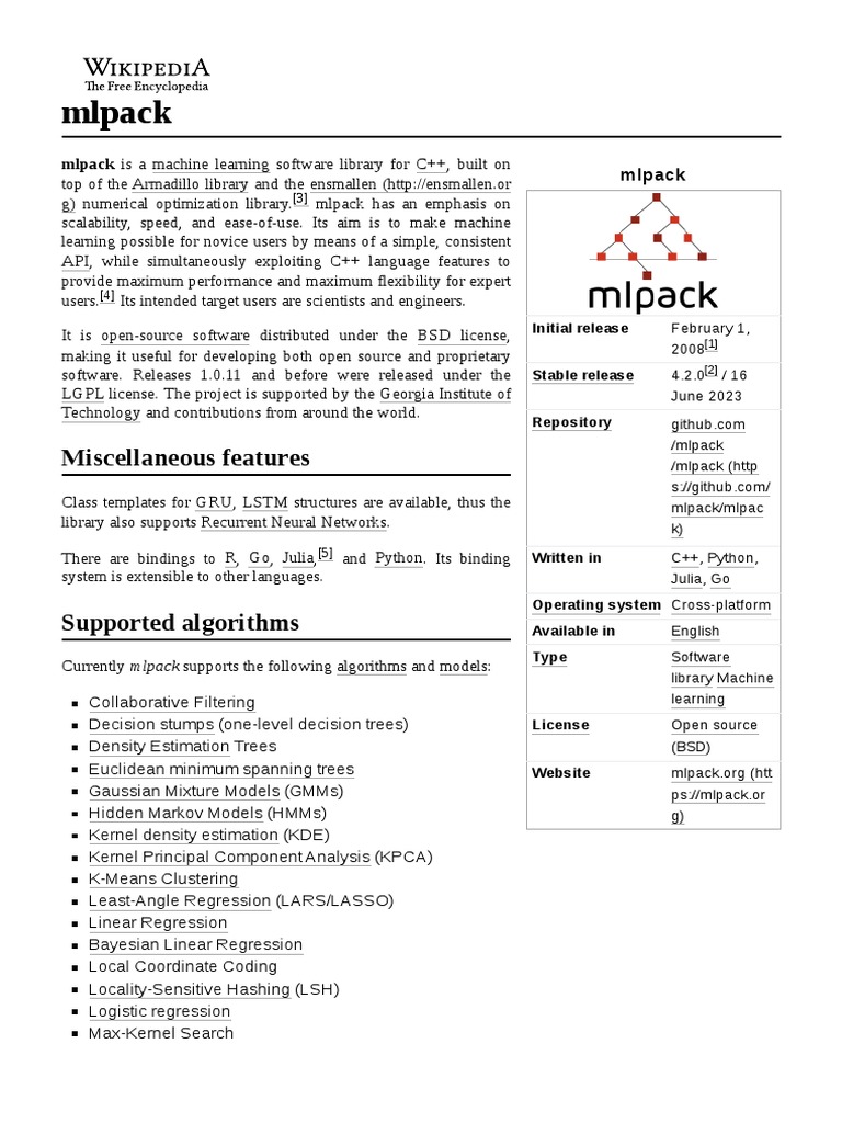 Mlpack | PDF | Machine Learning | Algorithms