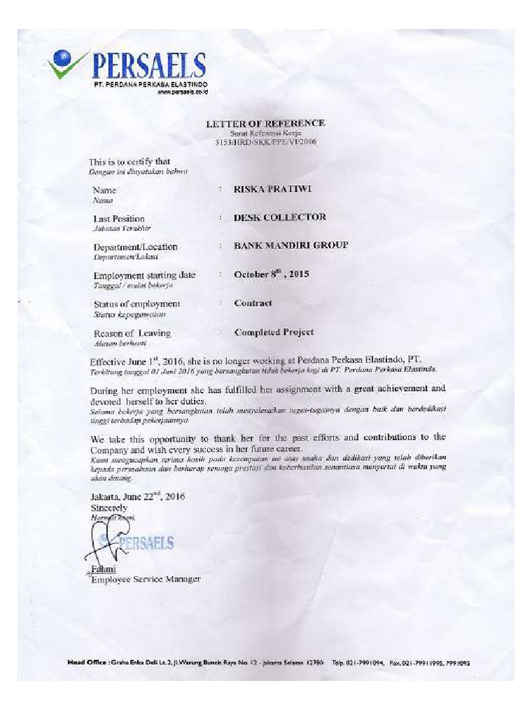 Paklaring BANK MANDIRI | PDF