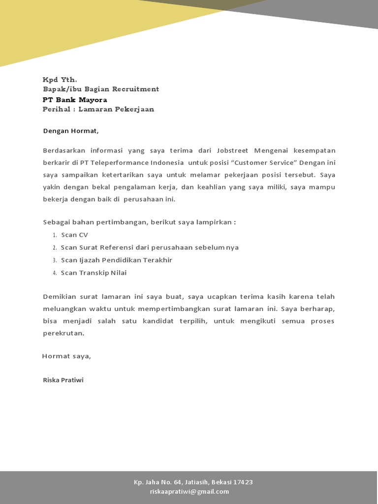 Surat Lamaran | PDF | Karier & Perkembangan | Bisnis