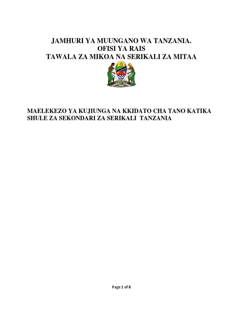 Jamhuri Ya Muungano Wa Tanzania. Ofisi Ya Rais Tawala Za Mikoa Na Serikali Za Mitaa | PDF