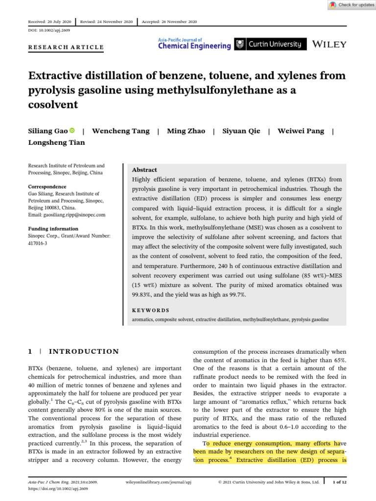 Benzene Recovery 1 | PDF | Gas Chromatography | Distillation