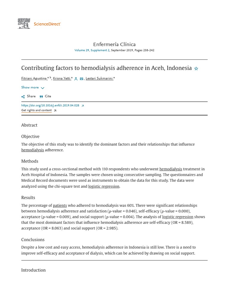 Hemodialysis Adherence Factors in Indonesia | PDF | Chronic Kidney ...