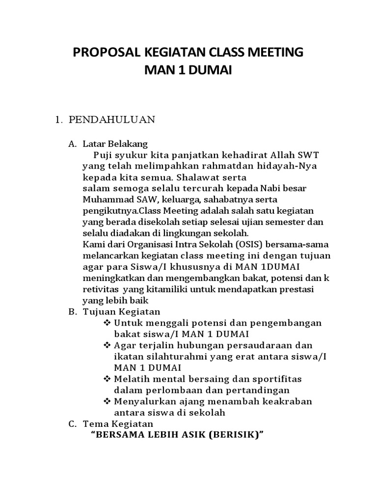 Proposal Class Meeting MAN 1 Dumai | PDF