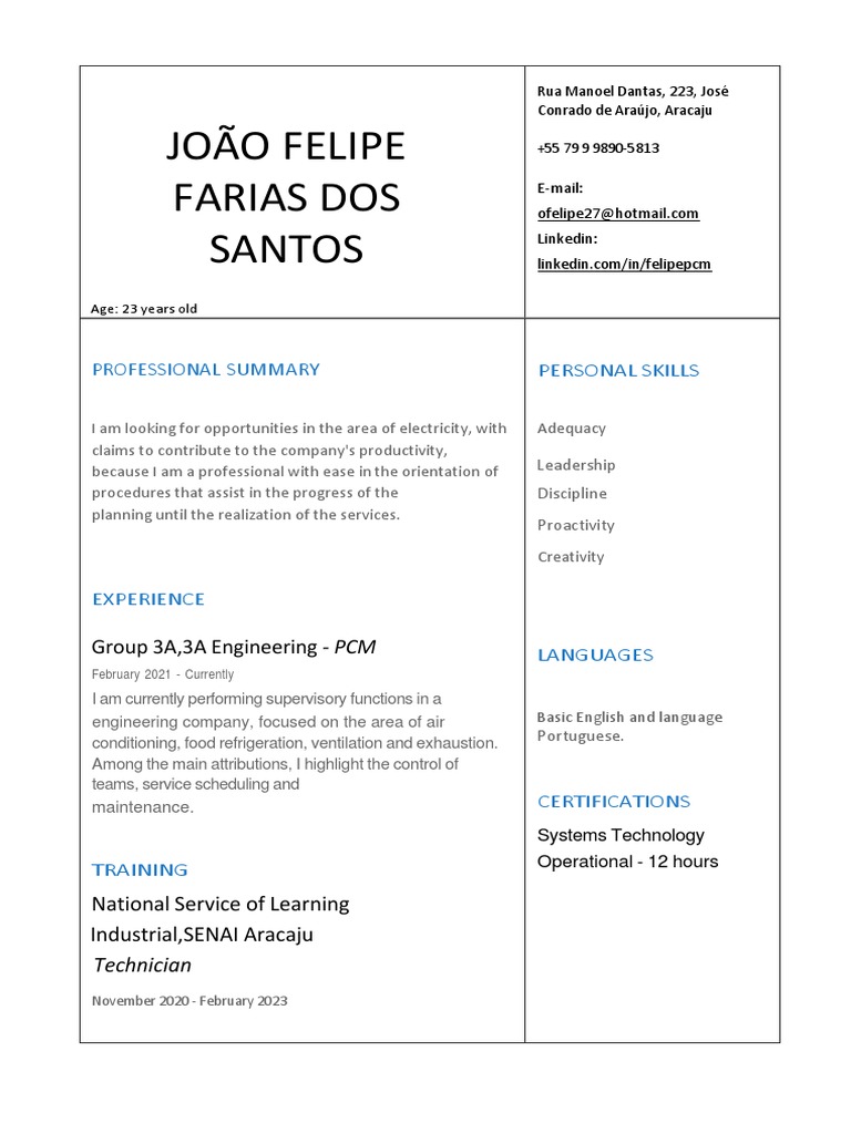 João Felipe Farias dos Santos Resume | PDF
