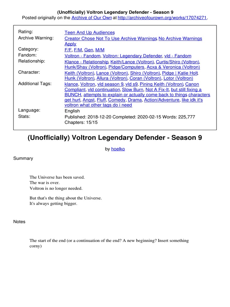 Voltron Legendary Defender SEASON 9 | PDF