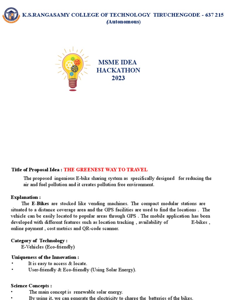 Msme Idea Hackathon | Download Free PDF | Electric Vehicle ...