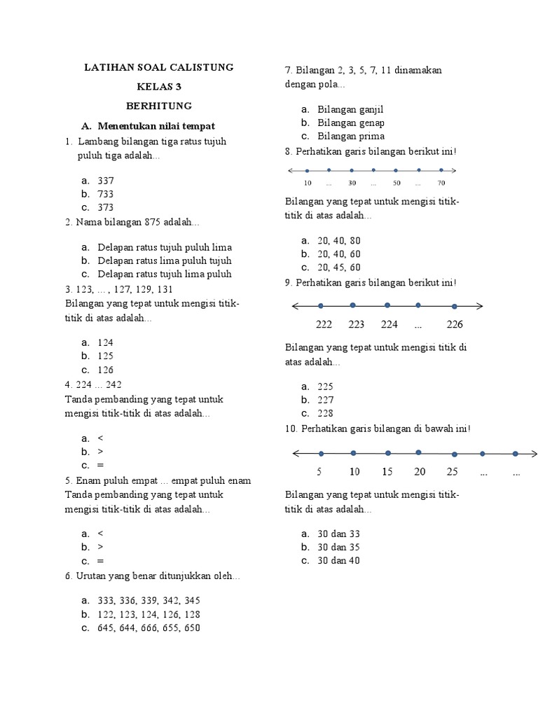 Soal Latihan Calistung Kelas 3 SD | PDF