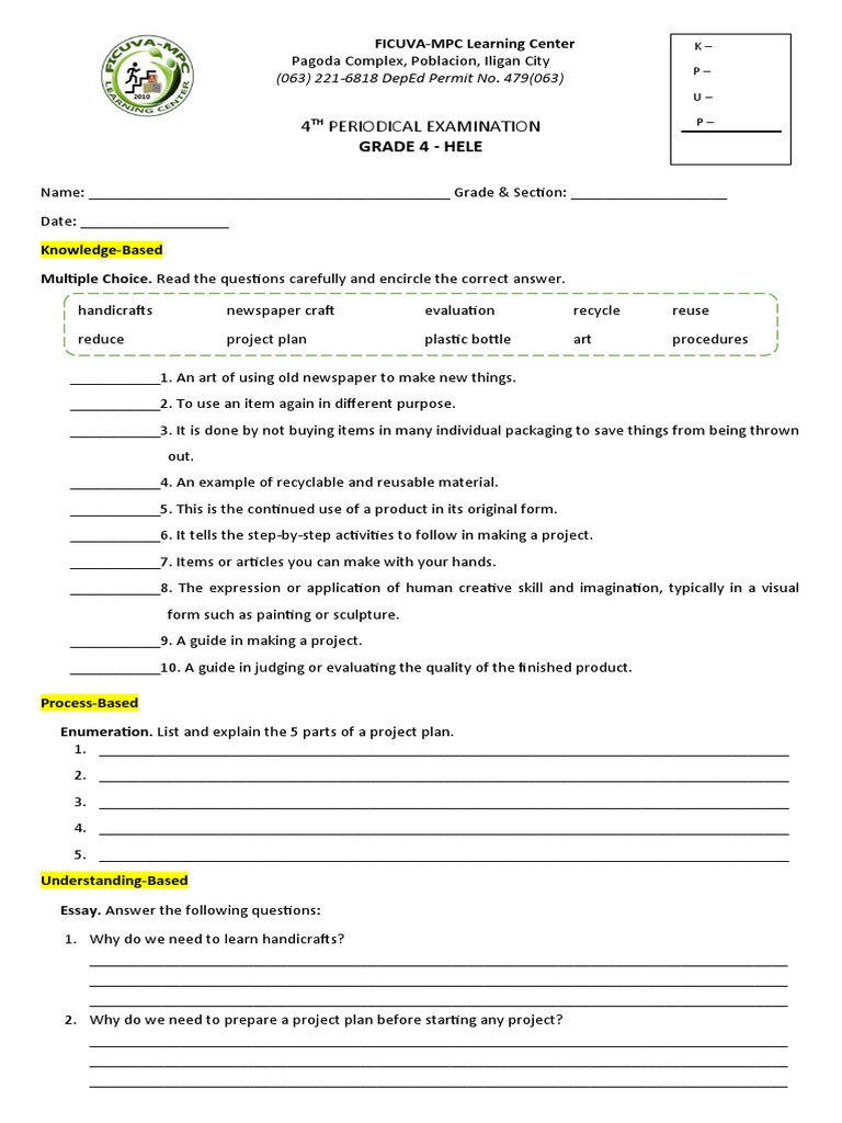 Grade 4 HELE Exam Guide | PDF | Reuse | Recycling