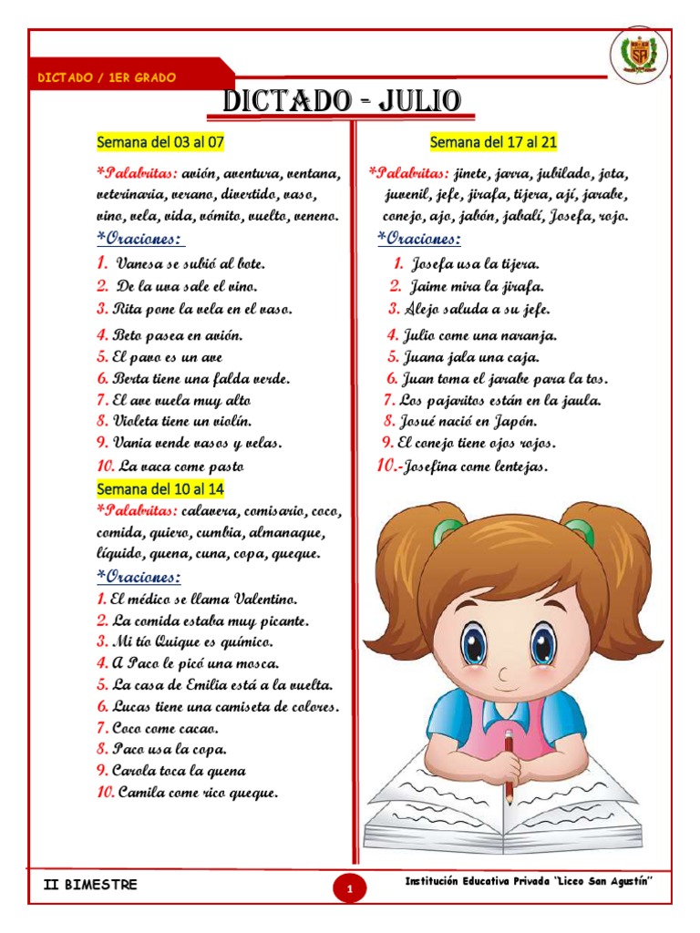 Dictado Mes Julio | PDF
