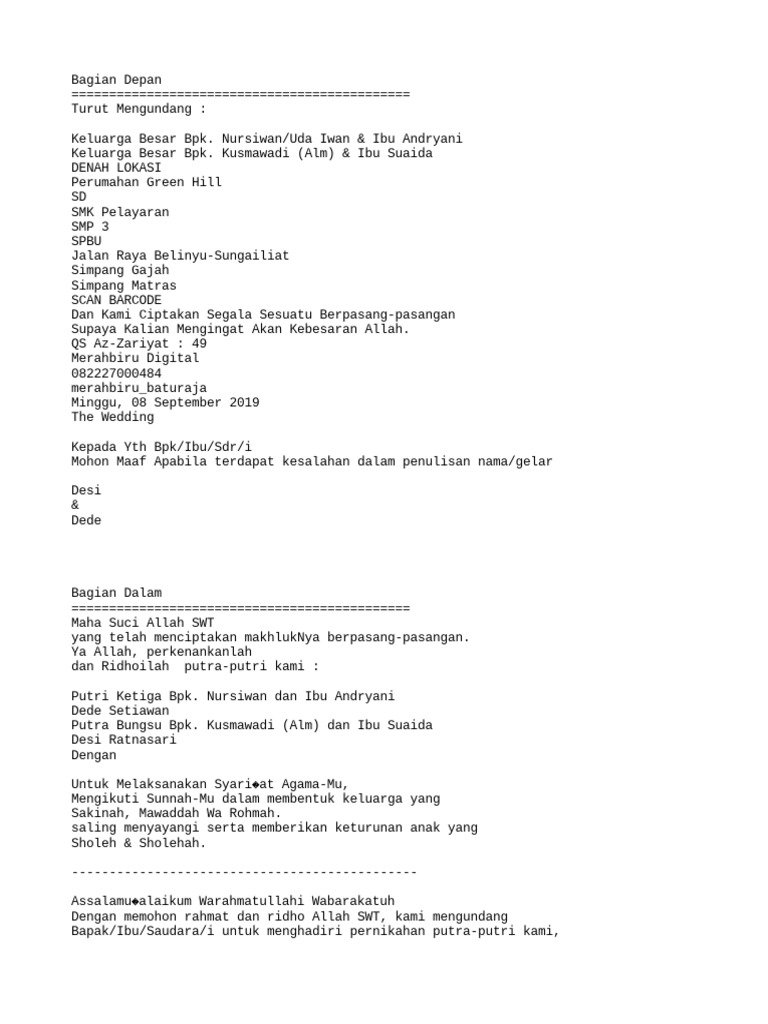 Teks Undangan Nikah | PDF