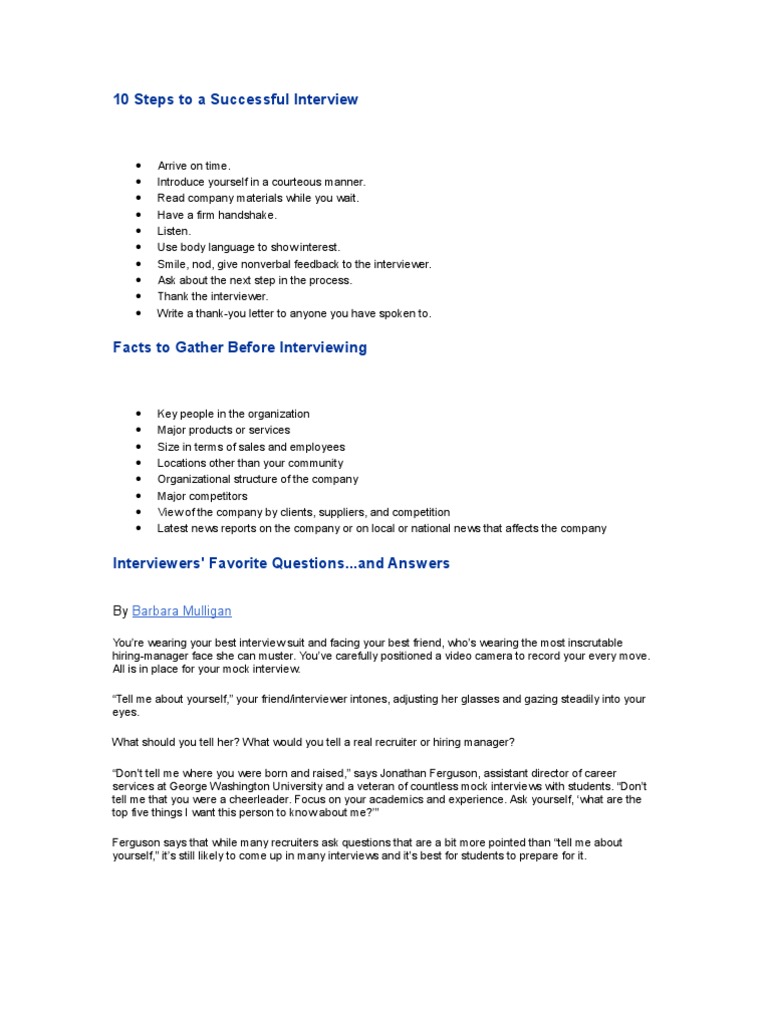 10 Steps To A Successful Interview: Barbara Mulligan | PDF | Résumé ...