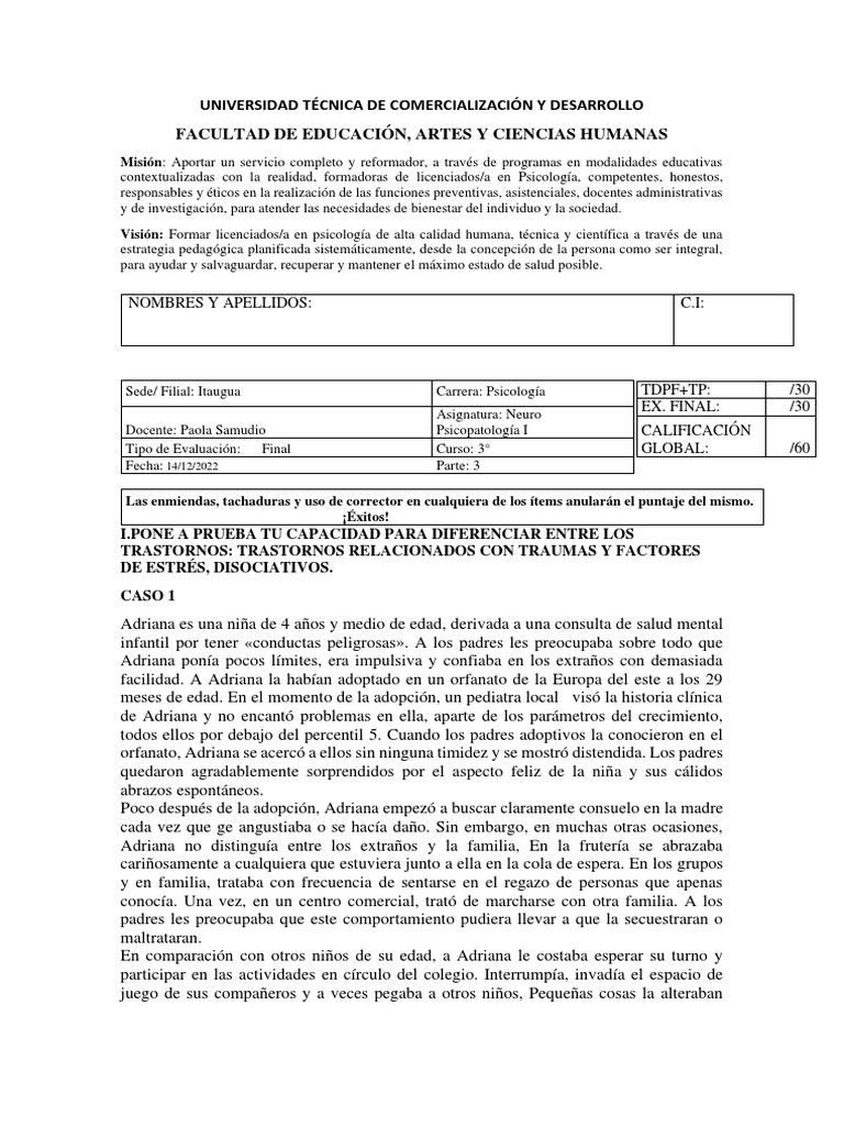 Examen Final Psicopatologia I Parte 3 Pdf Trastorno Depresivo Mayor 6767