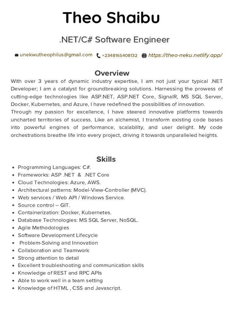 Theo Experienced NET - Developer | PDF | Software | Model–View–Controller