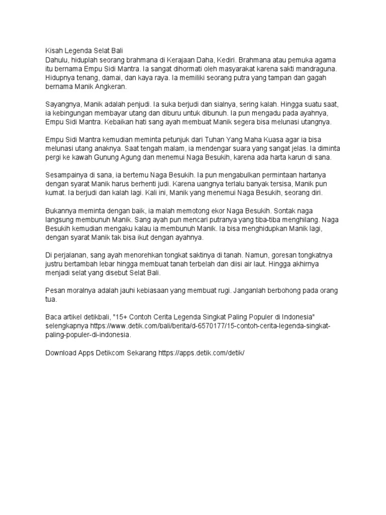 Kisah Legenda Selat Bali | PDF