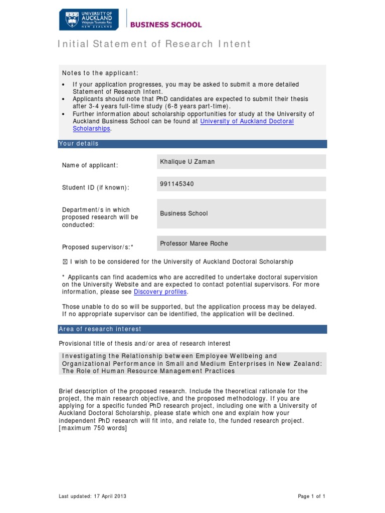 Statement of Research Intent | Download Free PDF | Human Resource Management | Small And Medium ...