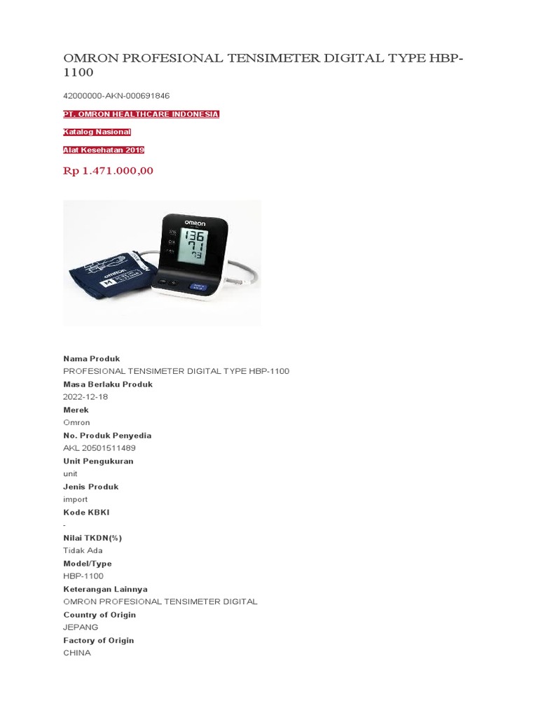 Referensi Harga Tensi Meter Digital Sesuai Rab | PDF