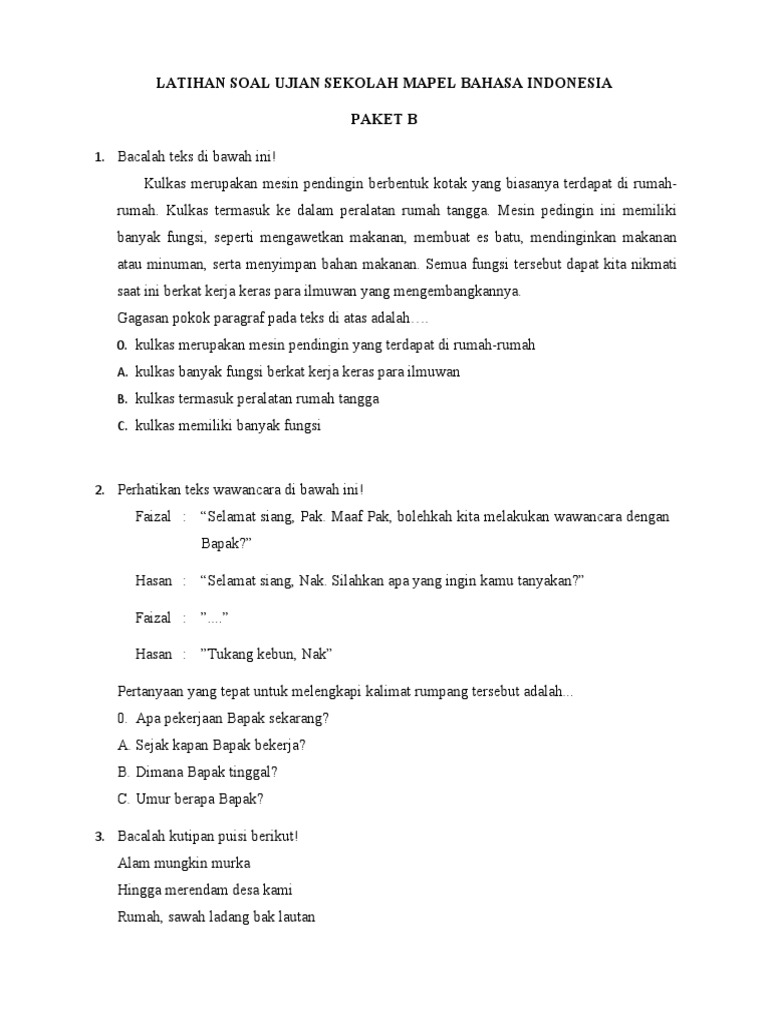 Us B.ind Paket B 2021-2022 Lengkap | PDF