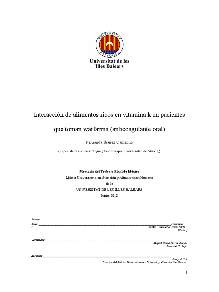 Interacción alimerntos con Vit K y medicamentos | PDF | Droga anti ...