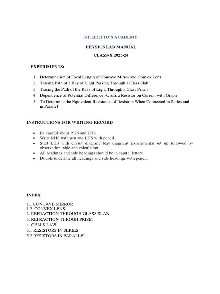 Class X Practicals | Download Free PDF | Electrical Resistance And Conductance | Mirror