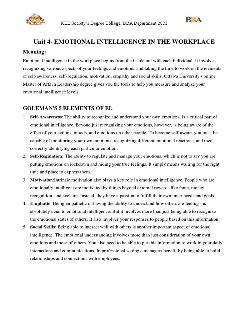 Unit 4 - Emotional Intelligence | PDF | Six Sigma | Creativity