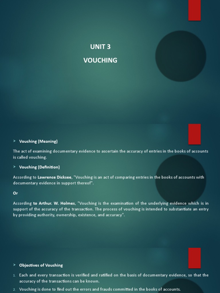 Unit 3 Vouching | PDF | Expense | Debits And Credits